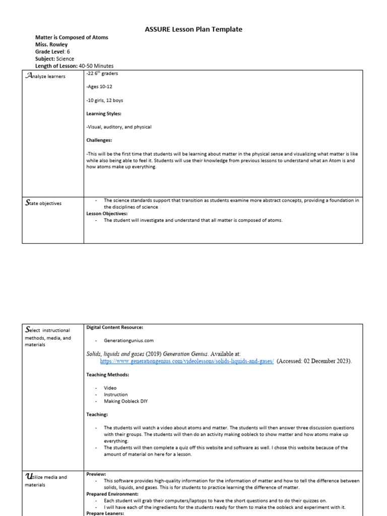 Assure Lesson Plan | PDF | Chemistry | Chemical Elements