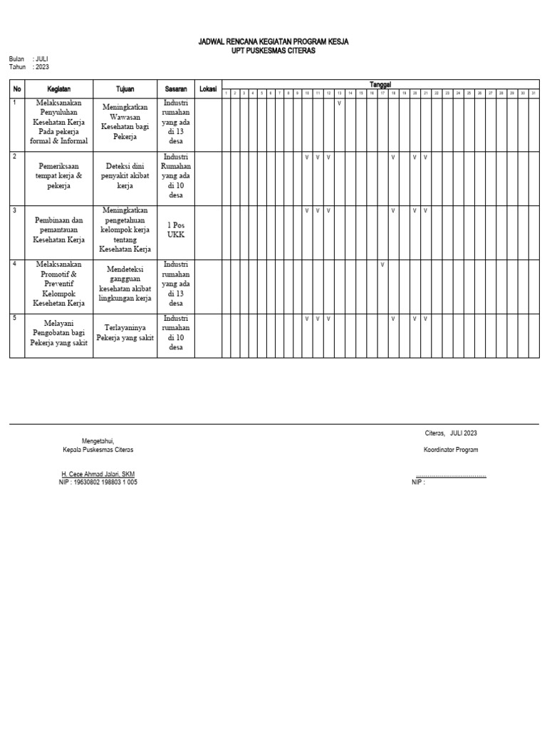 Form Jadwal Kegiatan Bulanan | PDF