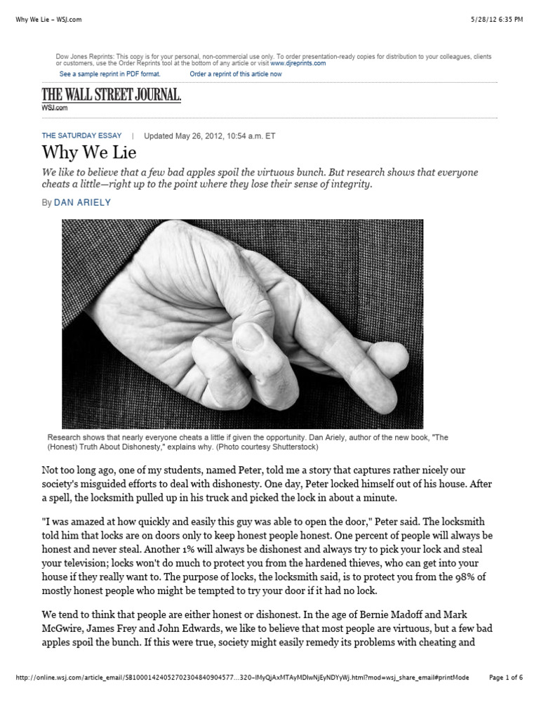 Why We-Lie (Article) | PDF | Matrix (Mathematics) | Experiment