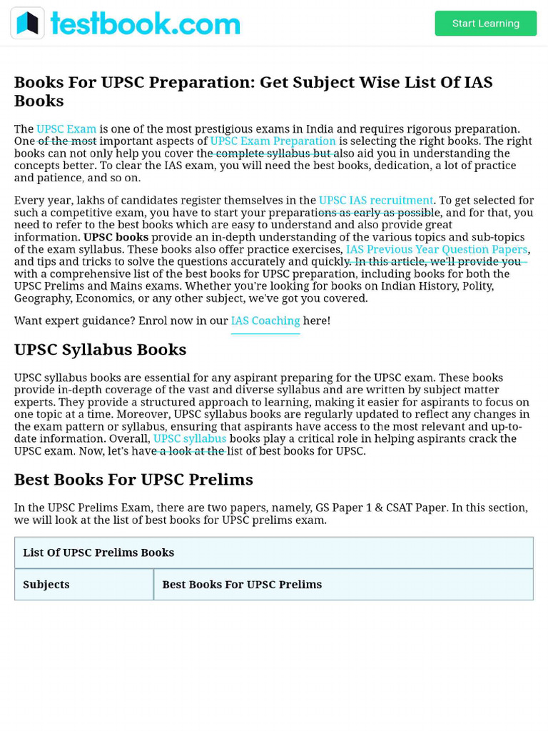 Books For UPSC Preparation - Get Subject Wise List of IAS Books | PDF