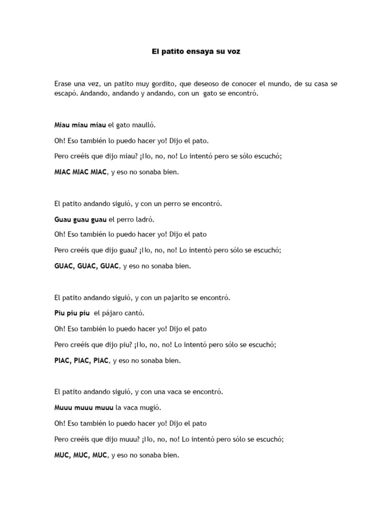 Cuento - El Patito Ensaya Su Voz | PDF