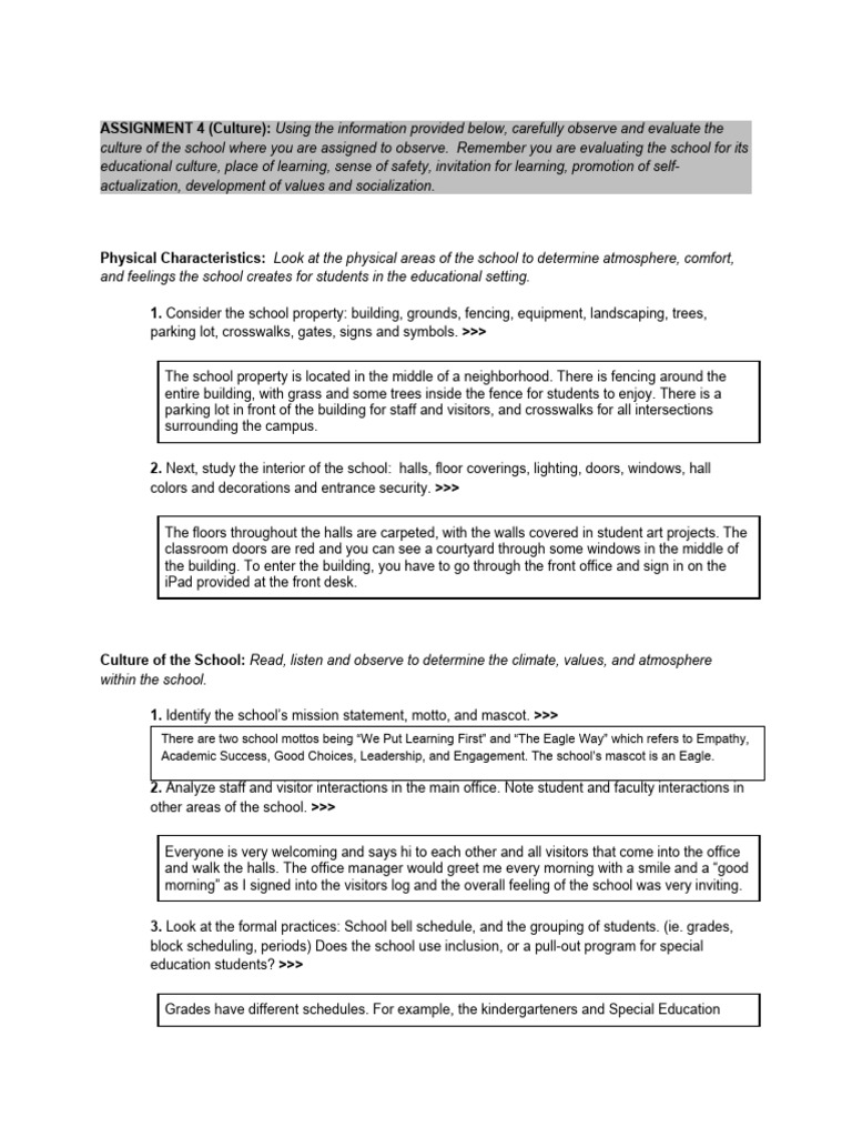 School Culture Evaluation Assignment | PDF | Classroom | Teachers
