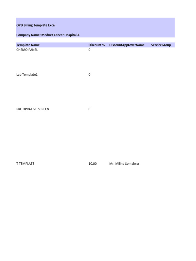 Billing Template and Opd Health Package | PDF | Diseases And Disorders ...