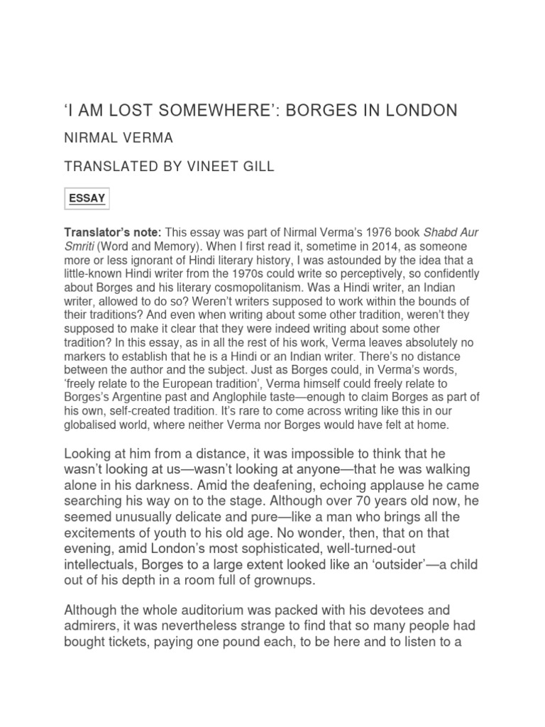 Nirmal Verma On Borges I AM LOST SOMEWHERE | PDF
