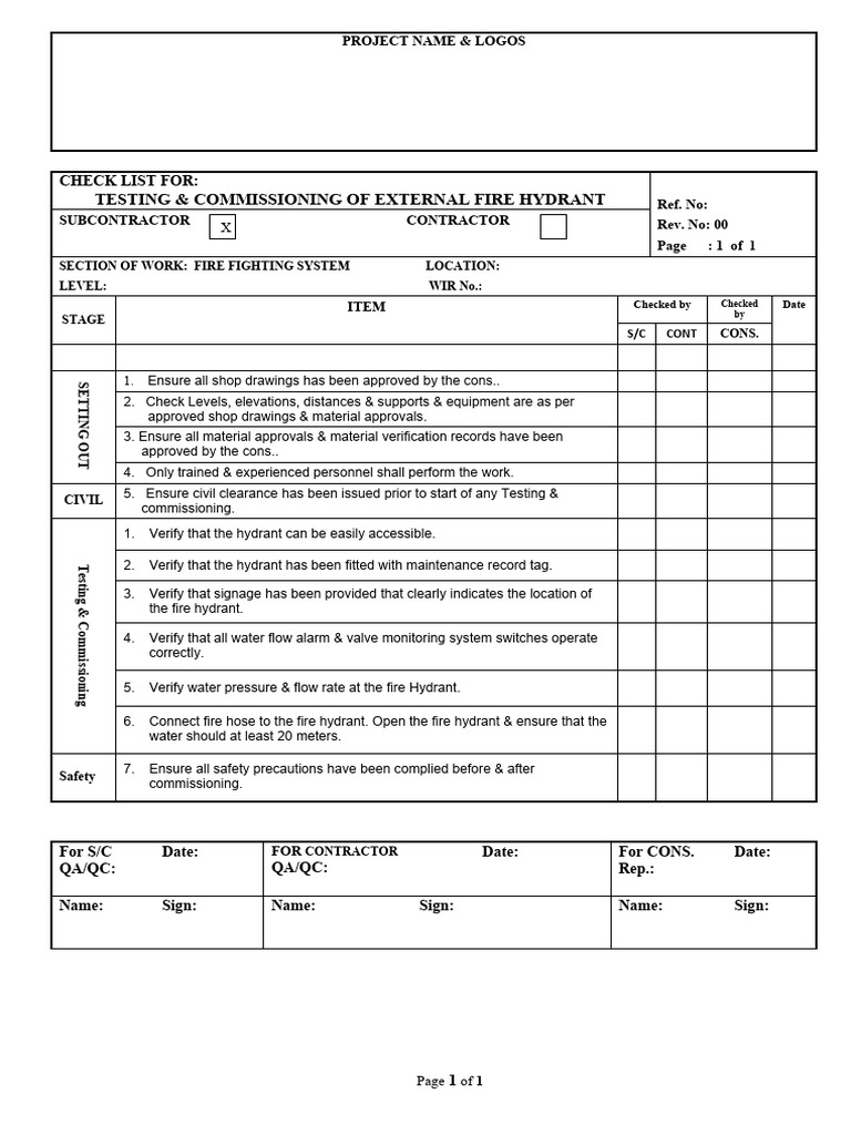 Fire Hydrant Testing Checklist | PDF | Safety | Equipment