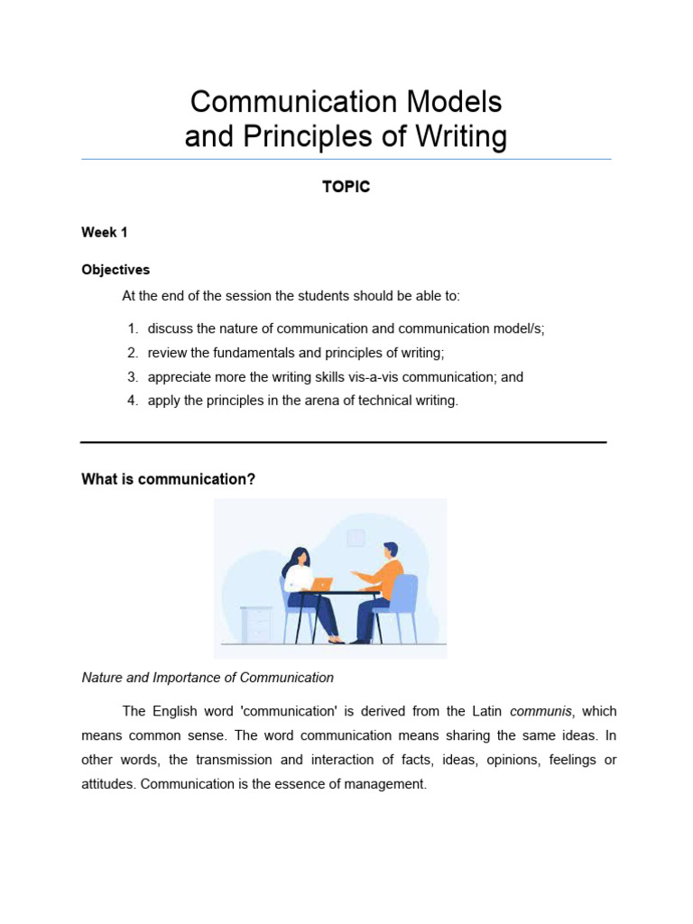 Week 1 - Communication Models Principles of Writing | PDF ...