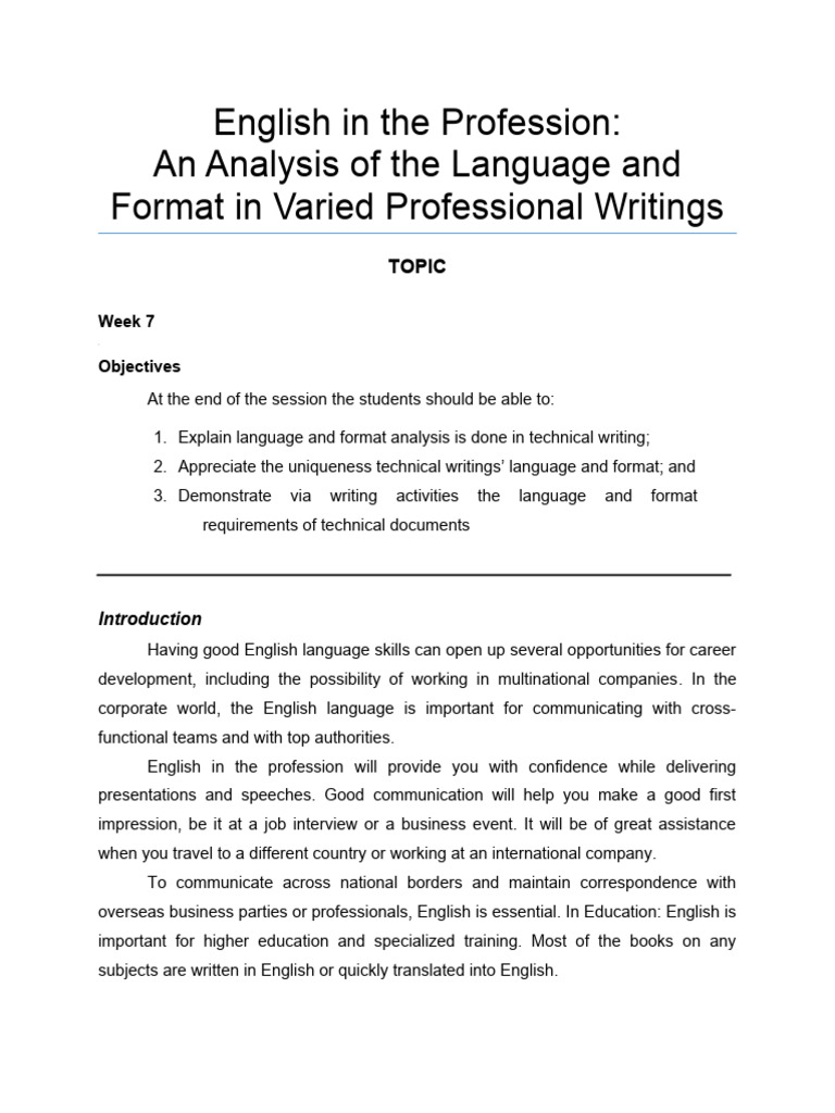 Week 7 - English in The Profession | PDF | English Language | Writing