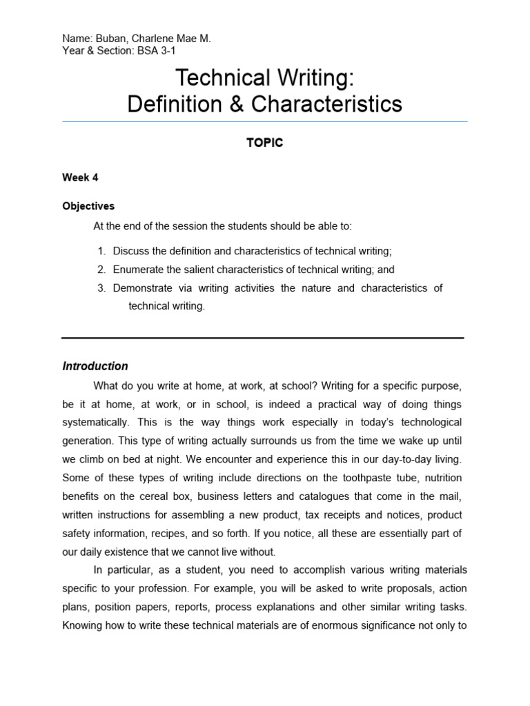 Week 4 - Technical Writings Definition and Characteristics | PDF ... Week 4 - Technical Writings Definition and Characteristics | PDF ...