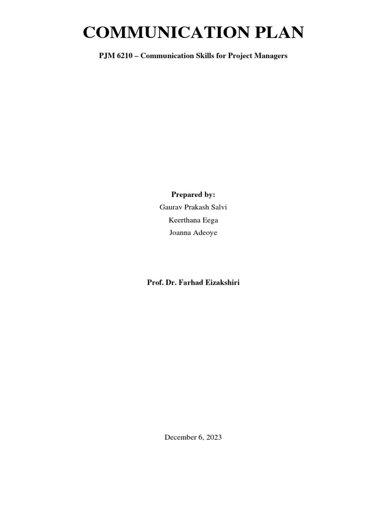 PJM6210 - Group 1 - Group Assignment 2 - Communication Plan | PDF | Communication | Call Centre