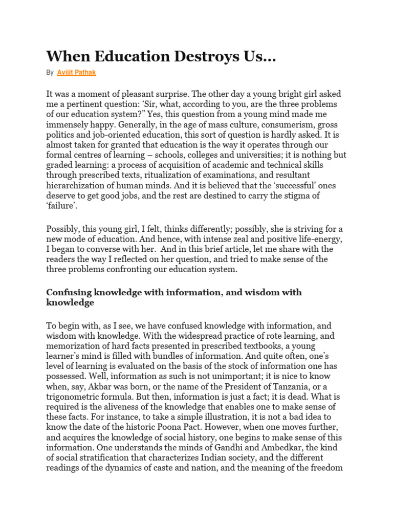 When Education Destroys Us by Avijit Pathak | PDF | Knowledge | Reason