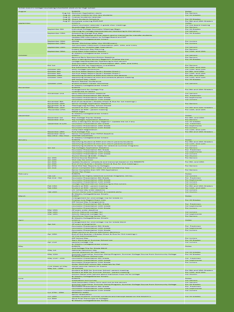 2024-25 High School College Counseling Calendar | PDF