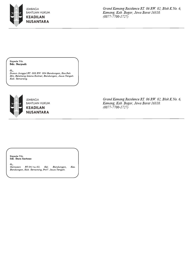 Template Amplop LBH | PDF