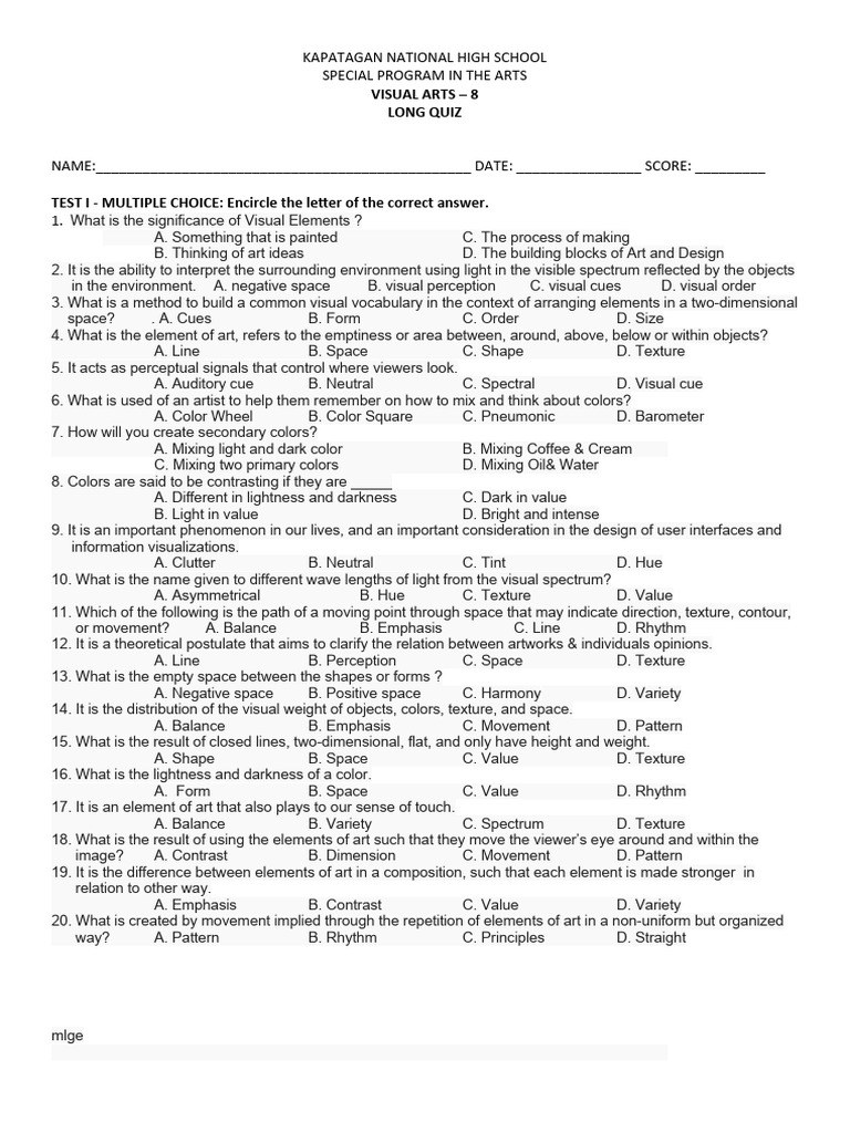 Long quiz 1st q | PDF | Color | Cognitive Science