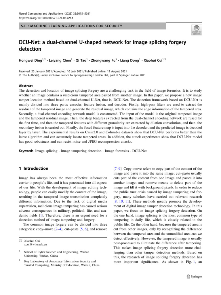 DCU-Net: A Dual-Channel U-Shaped Network For Image Splicing Forgery Detection | PDF | Image ...