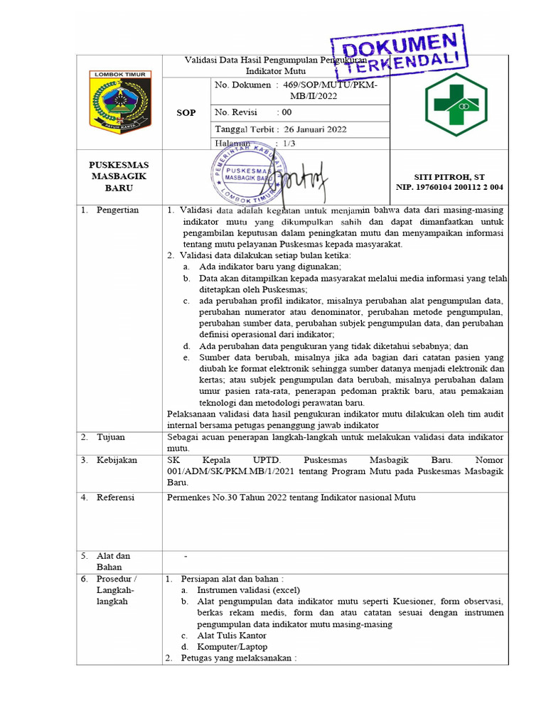 5.1.3.a sop validasi data hasil pengumpulan pengukuran indikator mutu | PDF