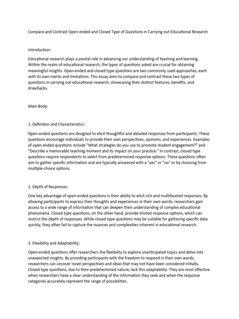 Compare and Contrast Open-Ended and Closed Type of Questions in Carrying Out Educational ...