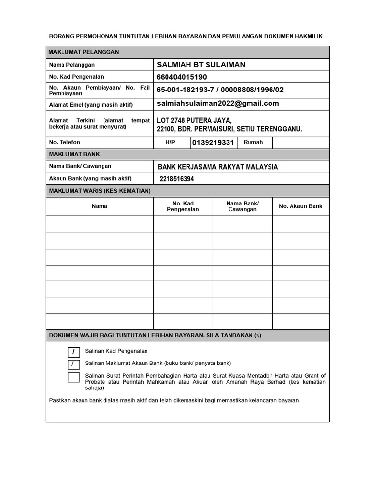 Borang Tuntutan Lppsa | PDF