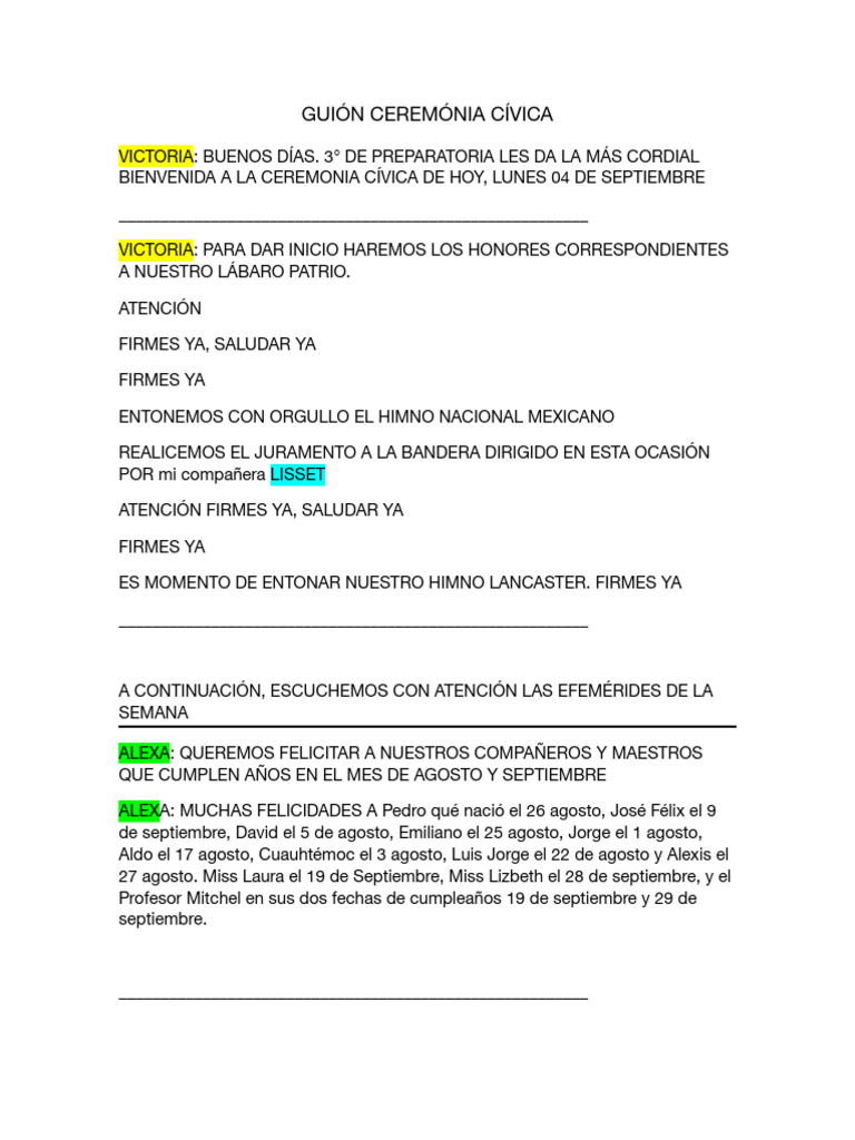 Guión Ceremónia Cívica 22 | PDF | México