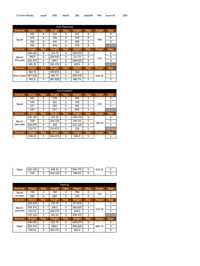 Powerlifting Program Spreadsheet | PDF | Wellness