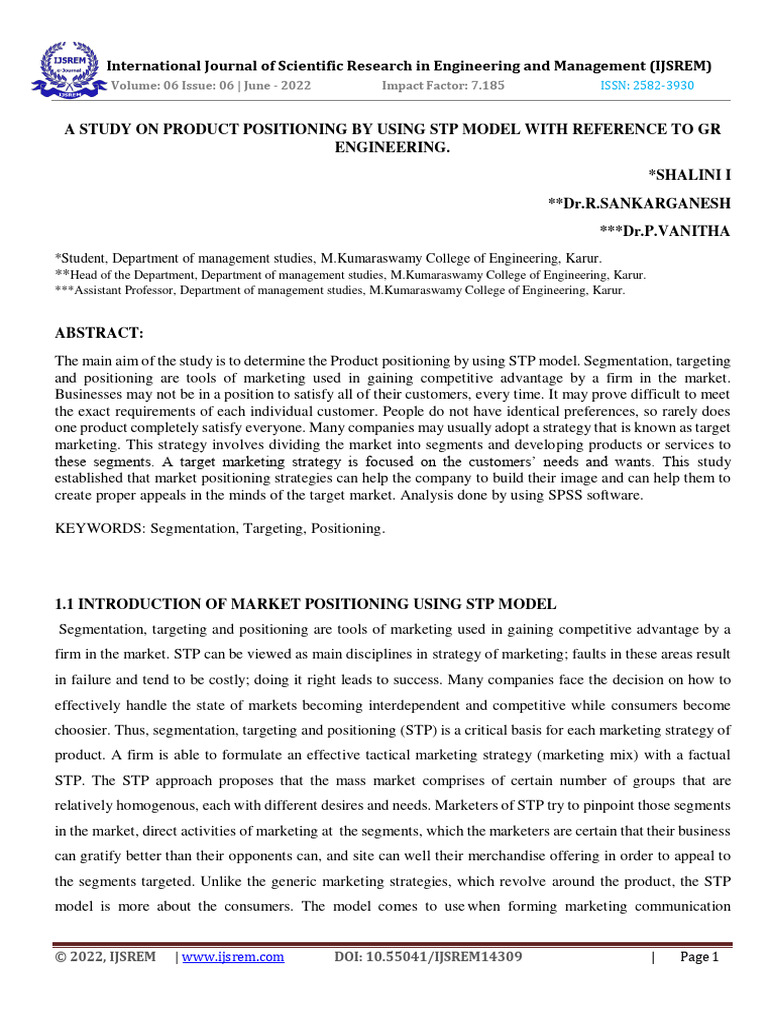STP Model for Product Positioning Study | PDF | Marketing | Sampling ...