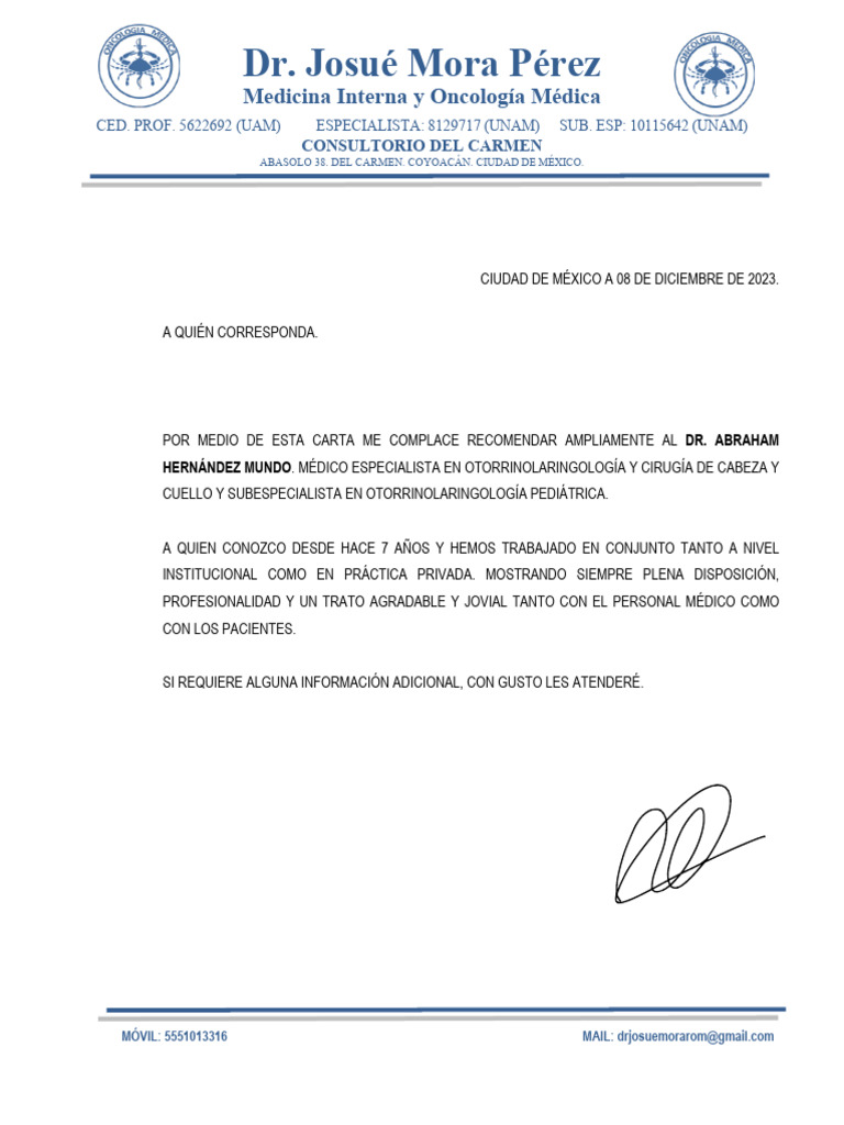 Carta Recomendacion para Personal Médico | PDF