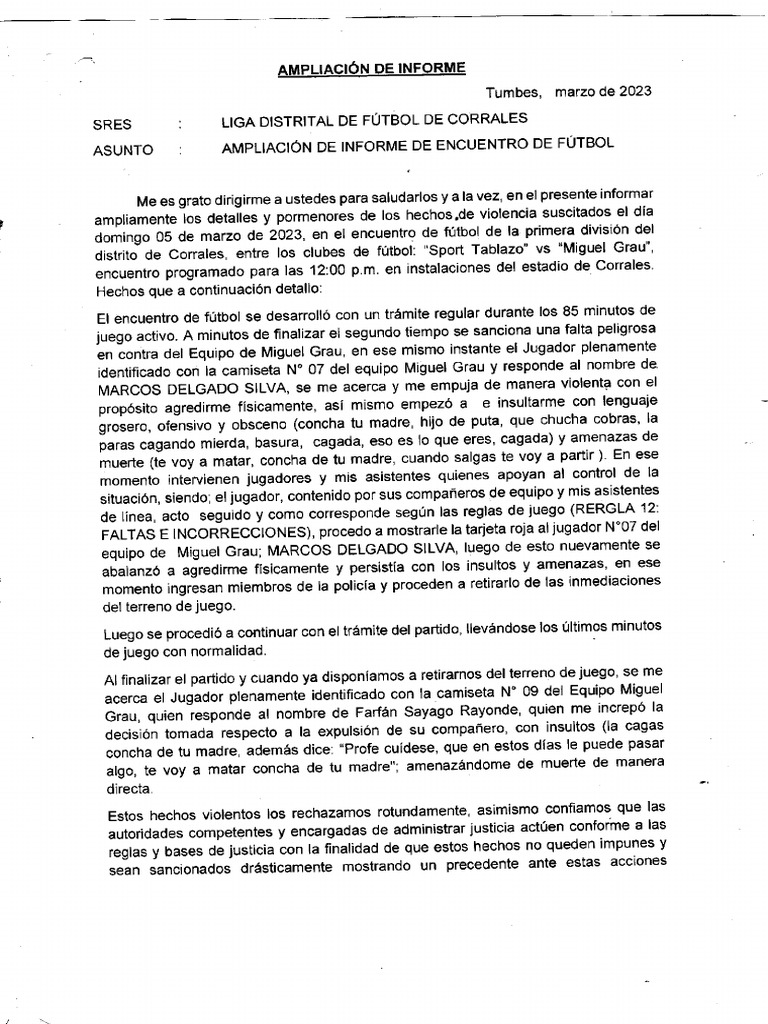 INFORME DE ARBITRO | PDF