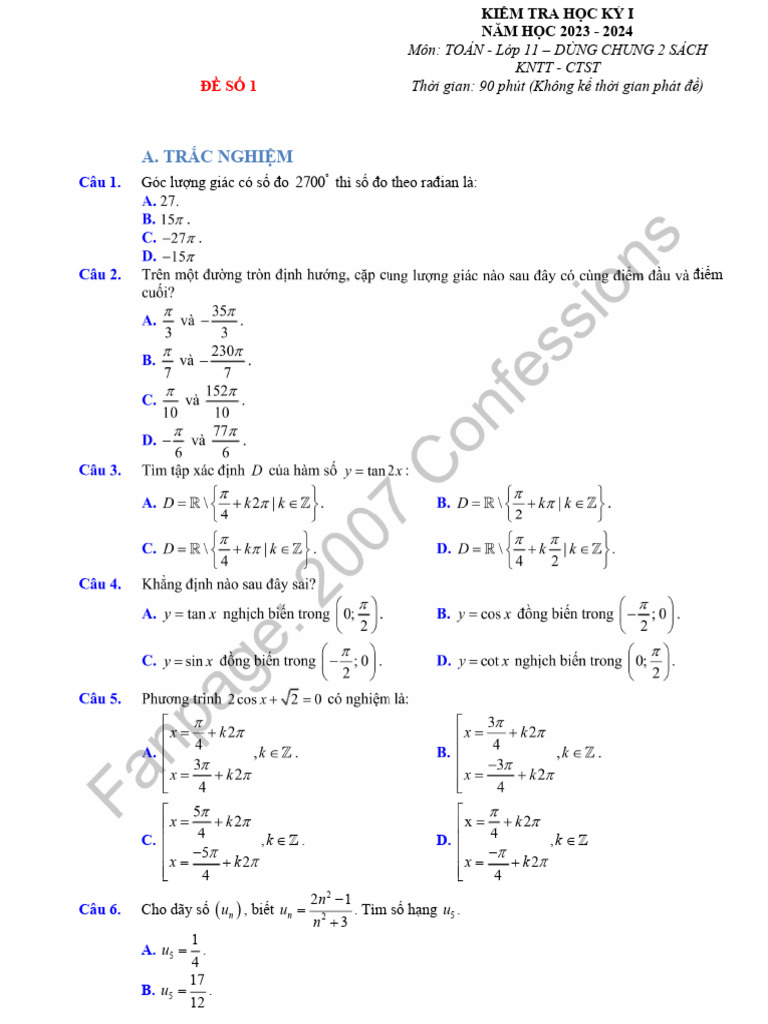 10 Đề Hk1 - Ctst - Kntt 11 | PDF