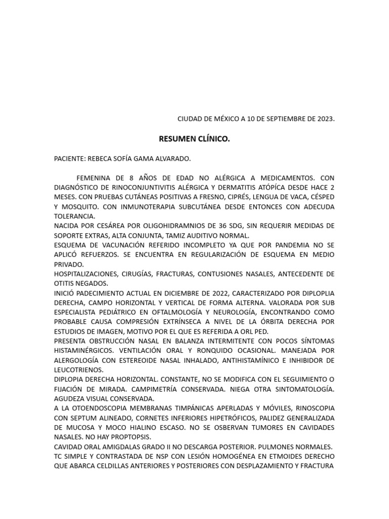 Formato Resumen Clinico | PDF | Epidemiología | Medicina