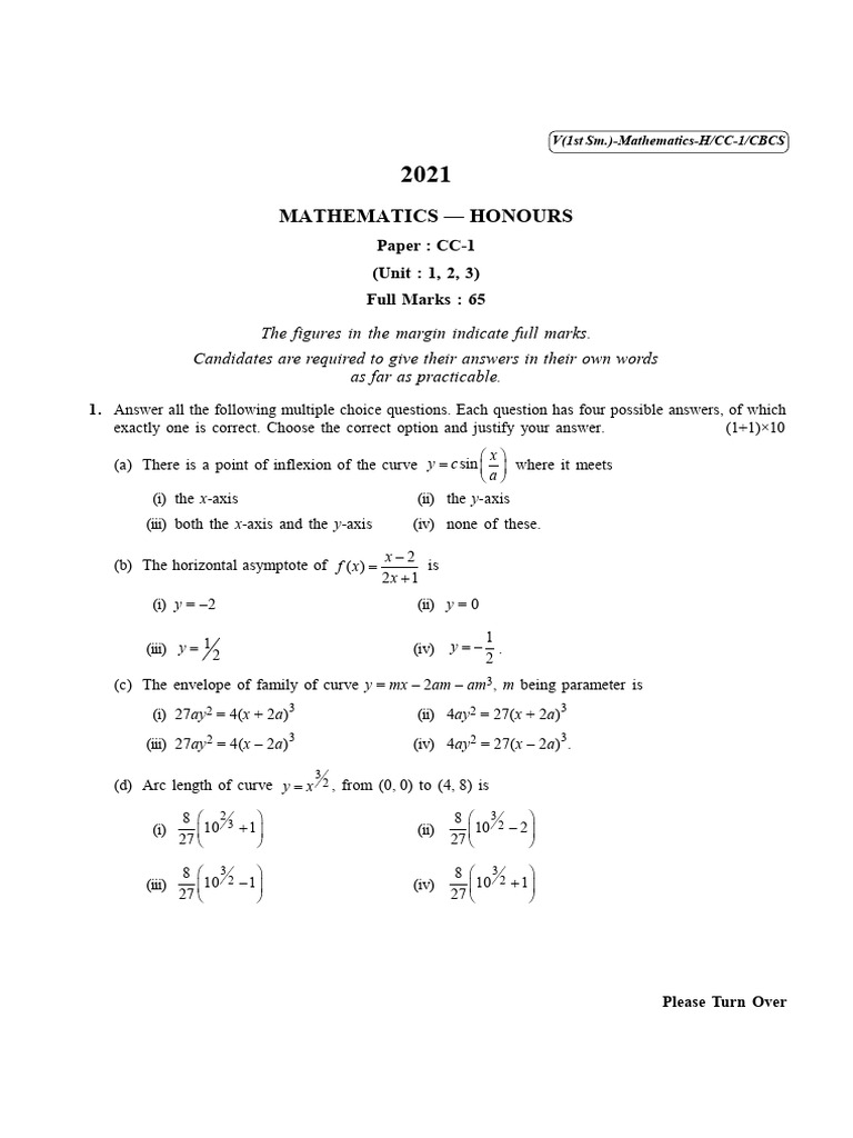 CU-2021 B.sc. (Honours) Mathematics Semester-1 Paper-CC-1 QP | PDF | Euclid | Mathematical Objects