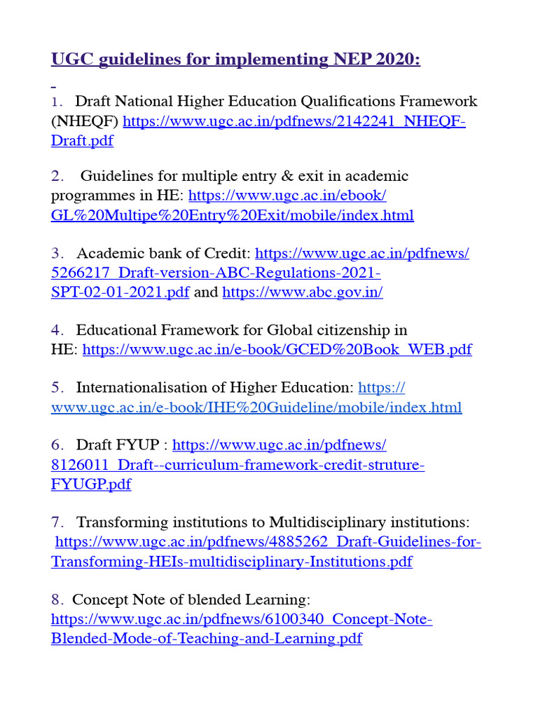 UGC Guidelines for NEP 2020 Implementation | PDF | Business ...