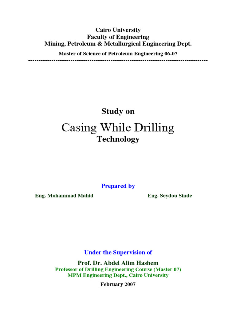 Casing Drilling Technology - Report | PDF | Casing (Borehole) | Oil Well