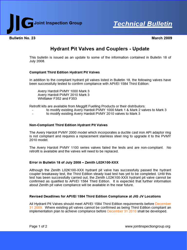 Hydrant Pit Valves Compliance Update | PDF | Technology & Engineering