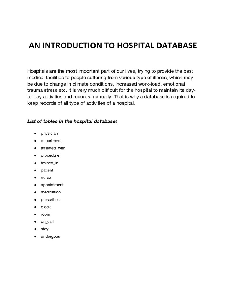 HOSPITAL DATABASE Information | Download Free PDF | Patient | Medical ...