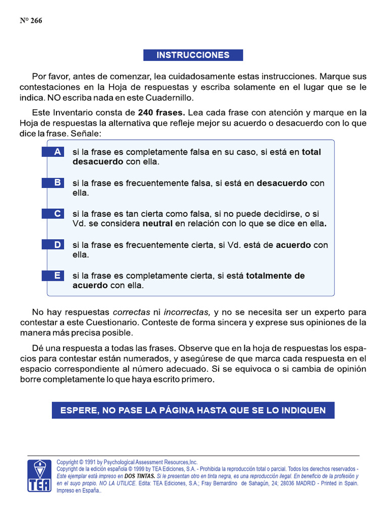 Cuadernillo NEO PI-R | PDF | Experiencia subjetiva | Sicología