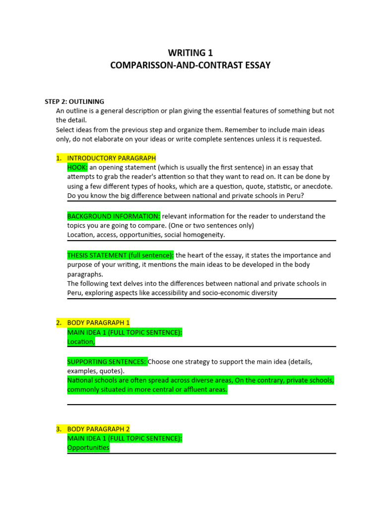 Writing 1 - Step 2 Outlining | PDF