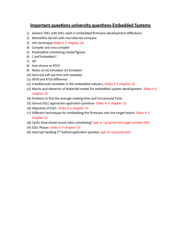 Embedded Systems- Important questions | PDF