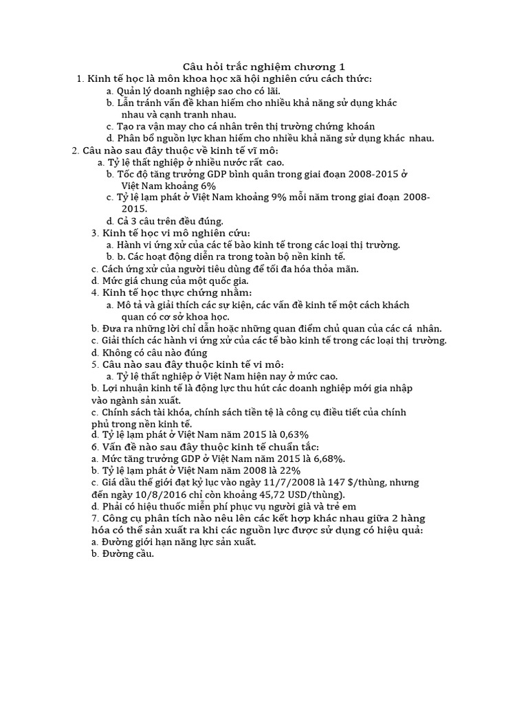 Dap An Trac Nghiem Kinh Te Vi Mo Kiem Tra Cuoi Ky Compress | PDF