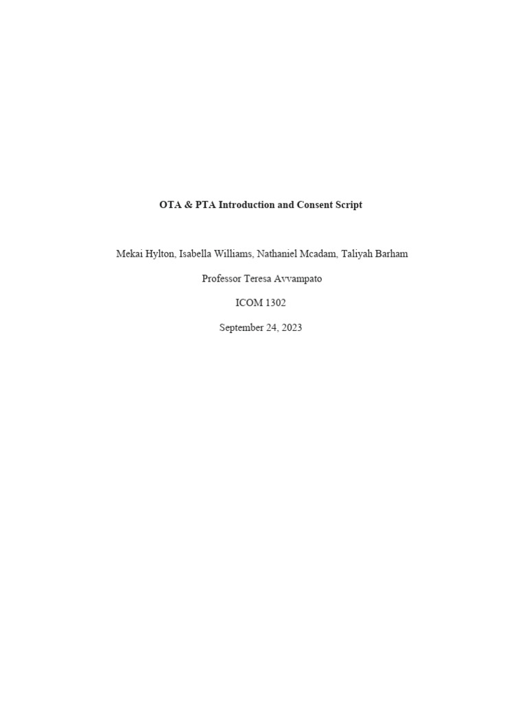 Ota Pta Introduction and Consent Script | PDF | Pain | Clinical Medicine