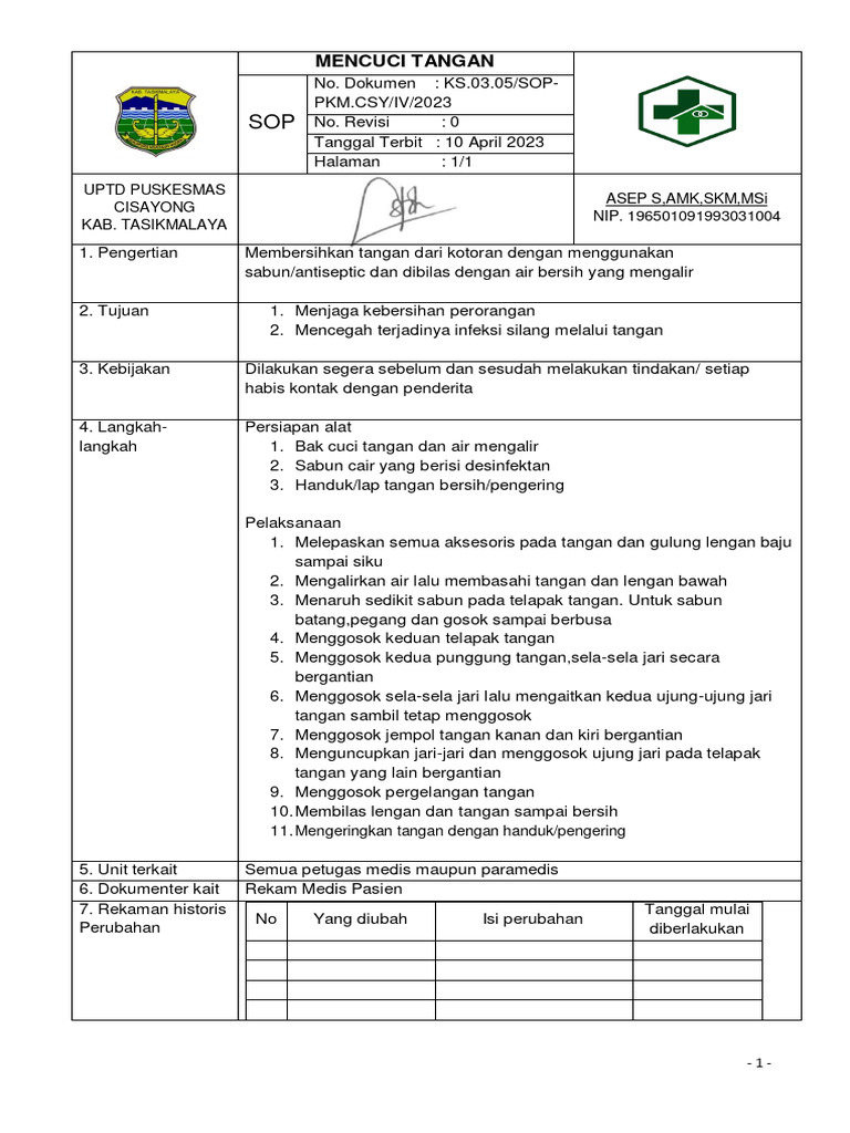 1.SOP MENCUCI TANGAN Csy 23 | PDF
