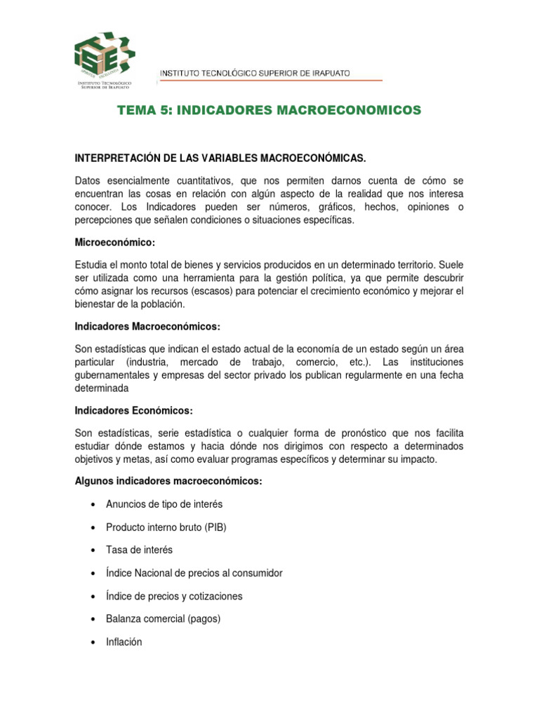 Indicadores Macroeconómicos Esenciales | PDF | Producto Interno Bruto | Macroeconómica