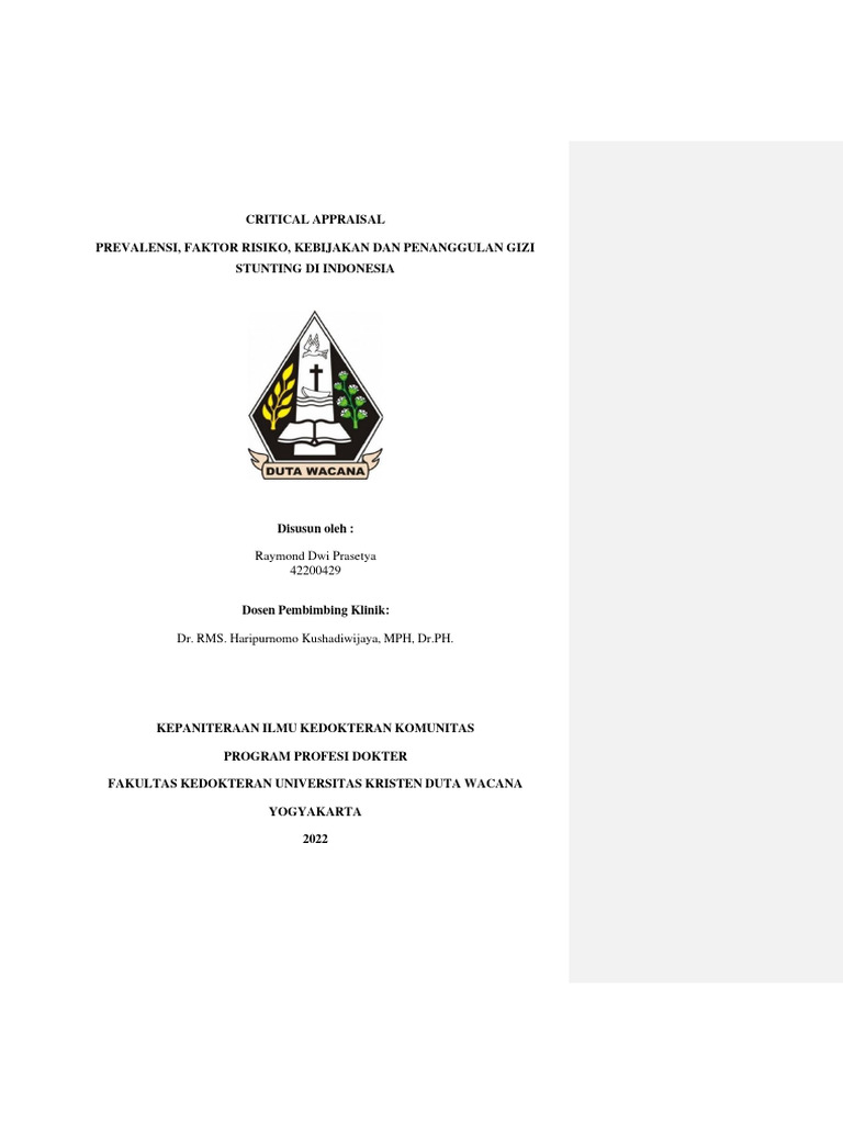 Raymond Dwi Prasetya - 42200429 - CRITICAL APPRAISAL | PDF | Pengembangan Diri