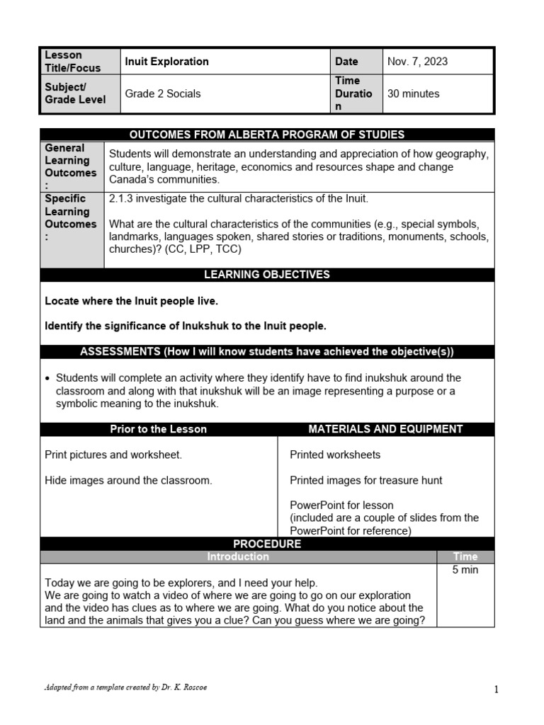 Webpage Inuit-Day Lesson Plan | PDF