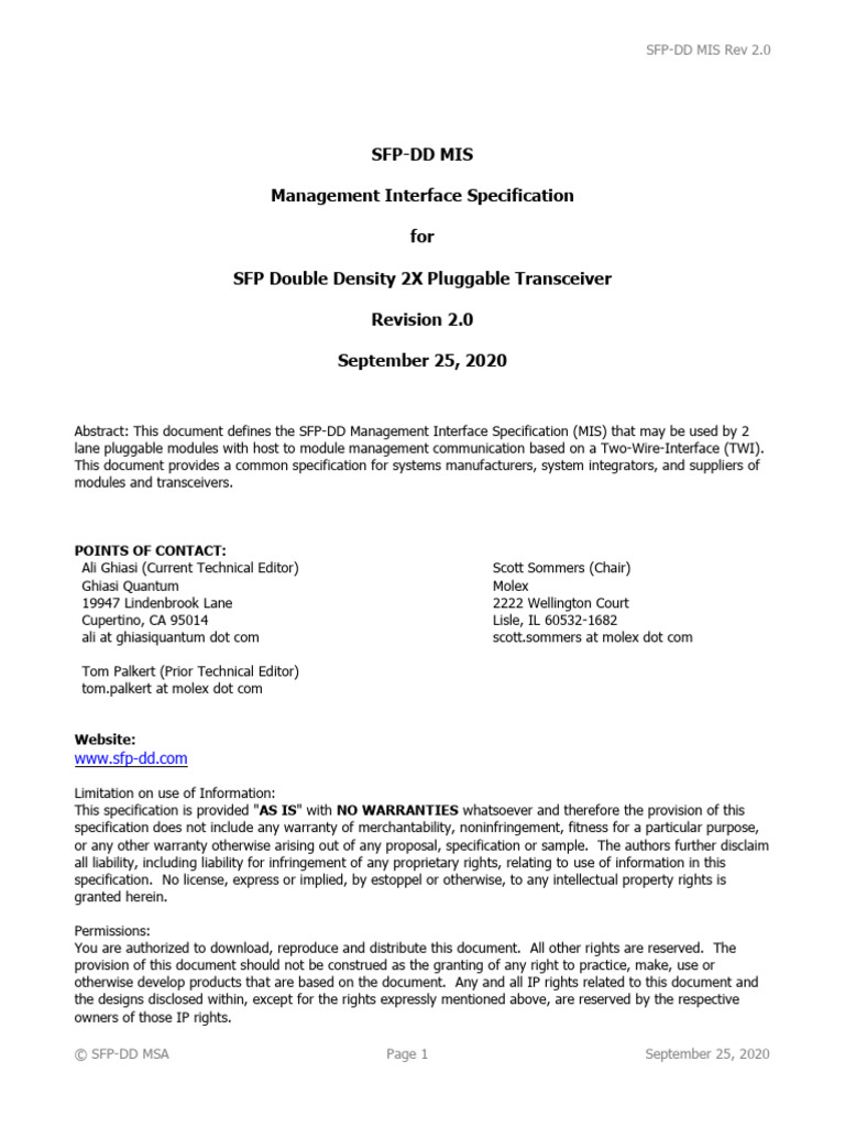 SFP-DD-MIS-Rev2.0 | PDF | Byte | Computing