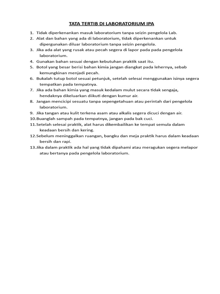 Tata Tertib Di Laboratorium Mts Negeri Masbagik | PDF