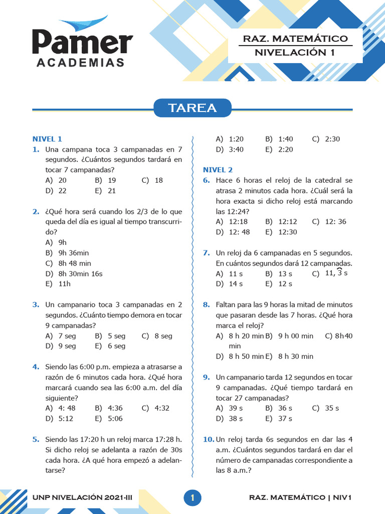RM Tarea UNP Niv1 | PDF | Reloj | Ajedrez