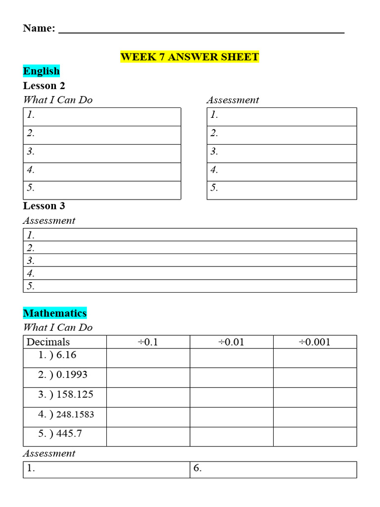 Answer Sheet Week 7 | PDF