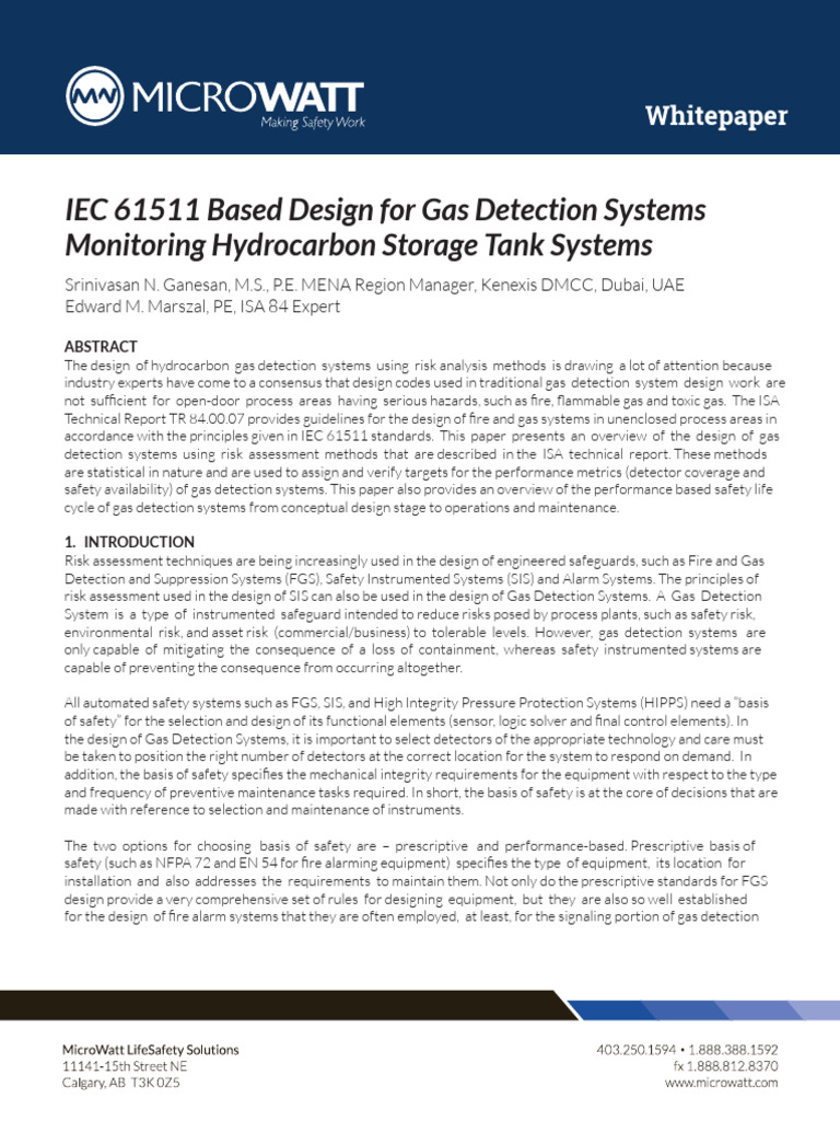 Hydrocarbon Tank Gas Detection Design | PDF | Risk | Safety