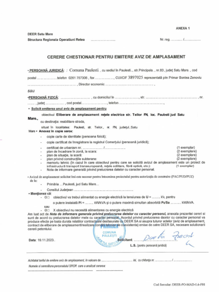 Cerere-Aviz-De-Amplasament Teilor | PDF