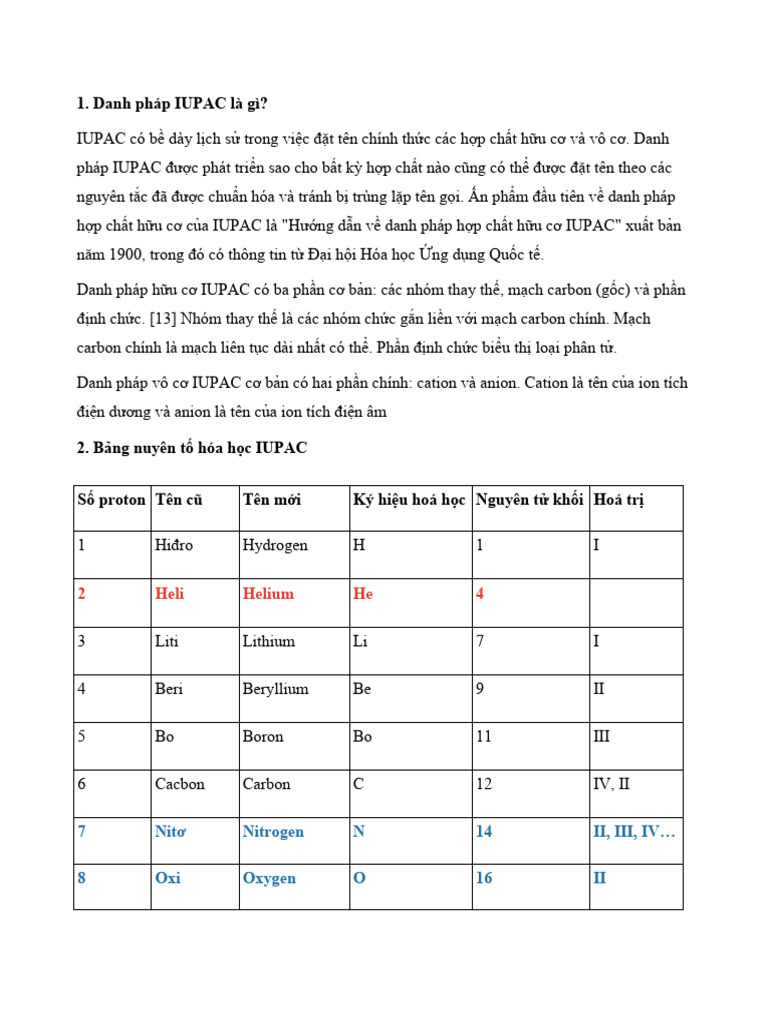 Ten Cac Nguyen To Hoa Hoc Danh Phap Iupac | PDF
