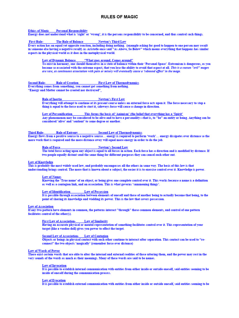 Rules of Magic | PDF | Force | Entropy